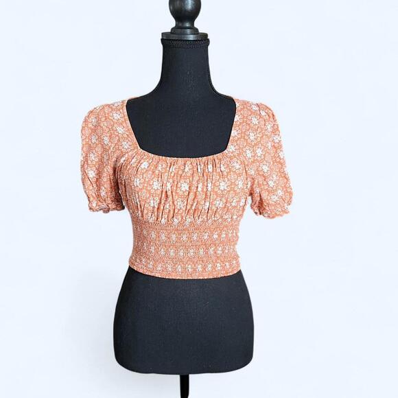 Tops | Vintage Y2k Boho Love Tree Orange Floral Puff Sleeve Top Size L ...